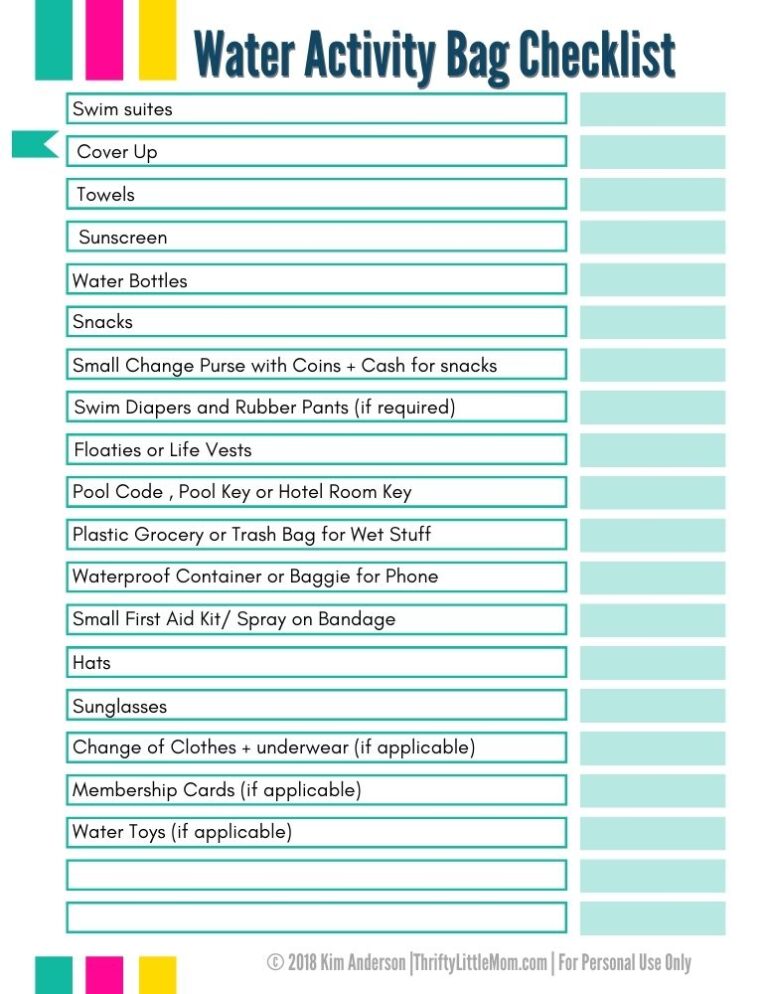 Free Printable Pool Bag Checklist » Thrifty Little Mom